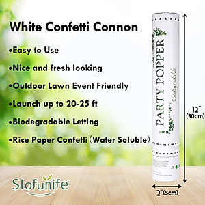 6 Pack White Confetti Poppers 12Inch,Rice Paper Water Soluble Confetti Cannon Air Powered,Launches 20-25ft,Biodegradable Party Poppers for Wedding,Engagement,Birthday,Celebrations(White,6Pack)