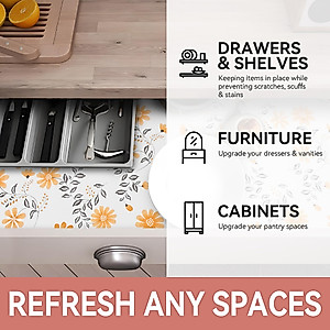 RAY STAR Shelf Liner, 12 Inch x 10 Feet Non Adhesive White Daisy Red Floral Cabinet Liner for Pantry Drawer Vanity, Strong Grip Non Slip Waterproof, Shelf Liners for Kitchen Cabinets