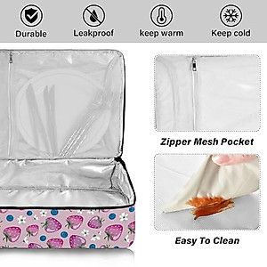 Kcldeci Insulated Thermal Food Carrier Insulated Casserole Carrier for Hot or Cold Food,Strawberry Summer Insulated Tote Bag for Potluck Cookouts Parties Picnic,Lasagna Lugger