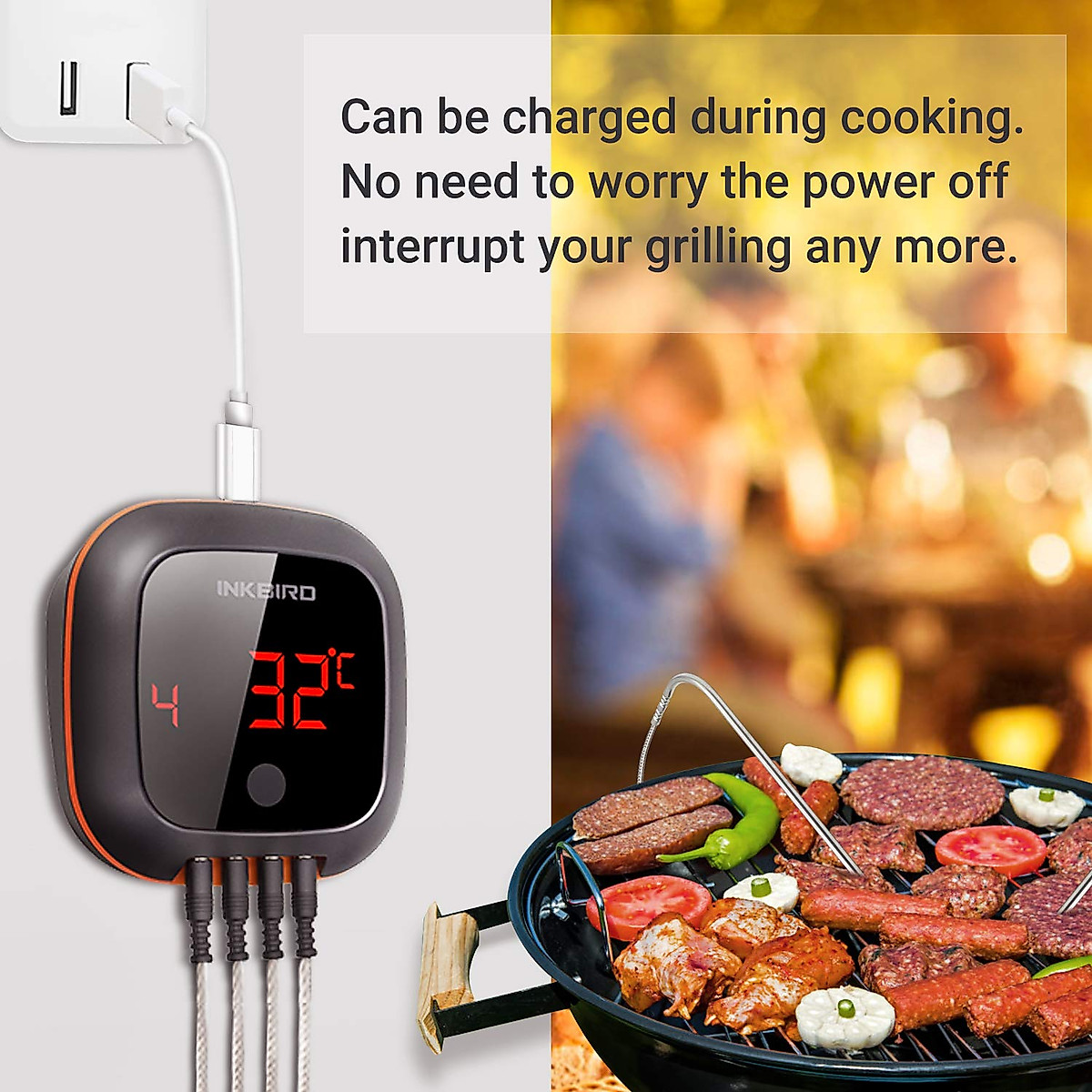 Inkbird Bluetooth Grill BBQ Meat Thermometer with Dual Probes Digital Wireless Grill Thermometer, Timer, Alarm,150 ft Barbecue Cooking Kitchen Food Meat Thermometer for Smoker, Oven, Drum