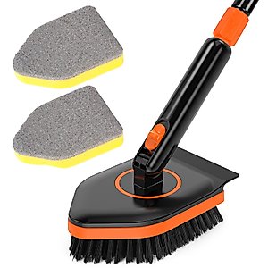 Shower Cleaning Brush, Shower Scrubber for Cleaning with Long Handle Squeegee Brush Stiff Bristles Scrub Brush for Cleaning Bathtub Shower Bathroom Kitchen Toilet Wall Glass Tub Tile Sink