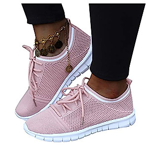 justHIGH Women's Athletic Road Running Mesh Breathable Casual Sneakers Lace Up Comfort Sports Student Fashion Tennis Shoes Pink