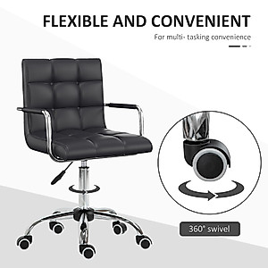 HOMCOM Home Office Chair, Modern Computer Desk Chair, Task Chair with Upholstered PU Leather, Adjustable Height, Swivel Wheels, Black