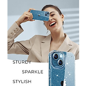 MIODIK for iPhone 13 Case with Screen Protector + Camera Lens Protector, Clear Glitter [Non Yellowing] Shockproof Protective Phone Case, Slim Women Girls iPhone 13 Cover 6.1 inch - Sparkle Clear