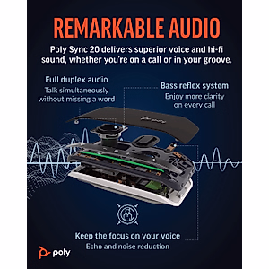 Poly Sync 20 USB-A Personal Portable Smart Speakerphone (Plantronics) - Connect to Mobile via Bluetooth, PC/Mac via Included USB-A Cable - Noise/Echo Reduction - Works w/Teams, Zoom - Amazon Exclusive