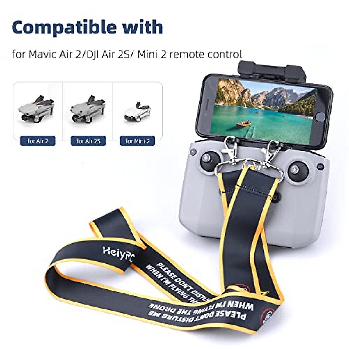HeiyRC Dual Hooks Neck Strap for DJI AIR 3/Mini 2/Air 2S/Mavic 3/Air 2/Mini 3 Pro Remote Controller Anti-Fall Lanyard Mount (Please Don't Disturb Me When I'm Flying The Drone)