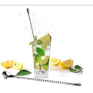 Hoshen 12 Inch Stainless Steel Long-Handled Spiral Twisted Spoon, Cocktail Mixing Spoon - 5 PCS