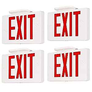 Hykolity LED Exit Sign, Red Letter Emergency Exit Lights, 120V-277V Universal Mounting Double Face - 4 Pack