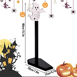 2PCS Bat Paper Towel Holder with Coffin Base-Gothic Home Decor for Halloween-Ghost Halloween Gothic Decor Paper Towel Holder for Countertop Stand (Ghost)