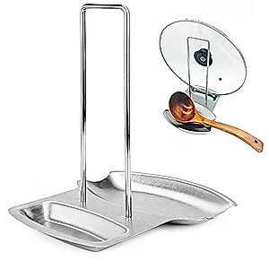 Kitchen Pan Lid Holder for Pots and Spoon Rest Stainless Steel Cookware Organizer Desktop Uncluttered Solution (Lid &Spoon Rest)