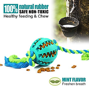 CHLEBEM Puppy Toys Interactive Dog Toys Balls for Small Medium Dogs Chew Teething Teeth Cleaning Treat Dispensing Durable Rubber Ball Dog Rope Toy for Tug of War Playing (Blue)