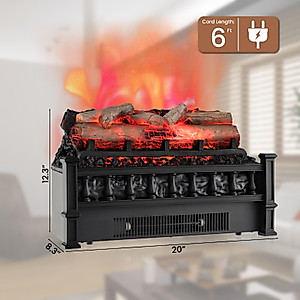 Tangkula 20” Electric Fireplace Log Set Heater with Adjustable Temp, Overheating Protection, Realistic Birch Wood Ember Bed, Infrared Quartz Electric Fireplace Insert for Home & Office Decor, 1500W