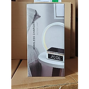 Amouhom Table Lamp, 18W Touch Lamp Alarm Clock with Wireless Charging Wake-Up Light, Digital Sonic 10W Max Qi Charger Nightstand Reading Lamps for Bedside, Reading, Home, Office