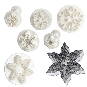 SBYURE Snowflake Cookie Cutter Set,5 Pcs Snowflake Shaped Stainless Steel Mold Cookie Cutter & 6PCS Snowflake Plunger Decorating Fondant Embossing Tool for Christmas and Winter Holiday
