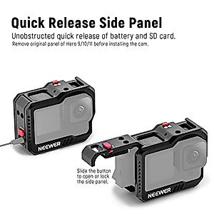 NEEWER Hero11 Cage / Hero10 Cage / Hero9 Vlog Cage, All Metal Form Fitting Video Cage with 1/4" Threads & Cold Shoes, Supports Max Lens Mod, Compatible with GoPro SmallRig Accessories (ST46)