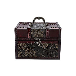 Vintage Wooden Storage Box, Portable Decorative Wooden Treasure Chest, 4 Styles Wooden Storage Trunk for Gift, Jewelry, Small Objects, Collectibles, Home Decor, etc(6262D-L)