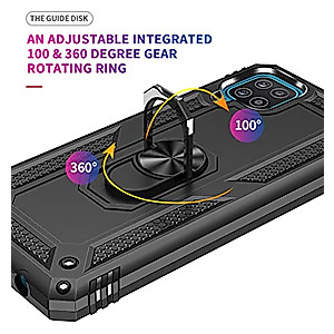 YZOK for Galaxy A12 Case, Samsung A12 Case, with HD Screen Protector,[Military Grade] Ring Car Mount Kickstand Hybrid Hard PC Soft TPU Shockproof Protective Case for Samsung Galaxy A12 (Black)