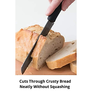 Cestari Advanced Ceramic Knife - Razor Thin Slices -Serrated Bread Knives - Never Needs Sharpening - Black Mirror Finish - Specialty Knives - Tomato Knife with Safety Sheath in Luxury Gift Box