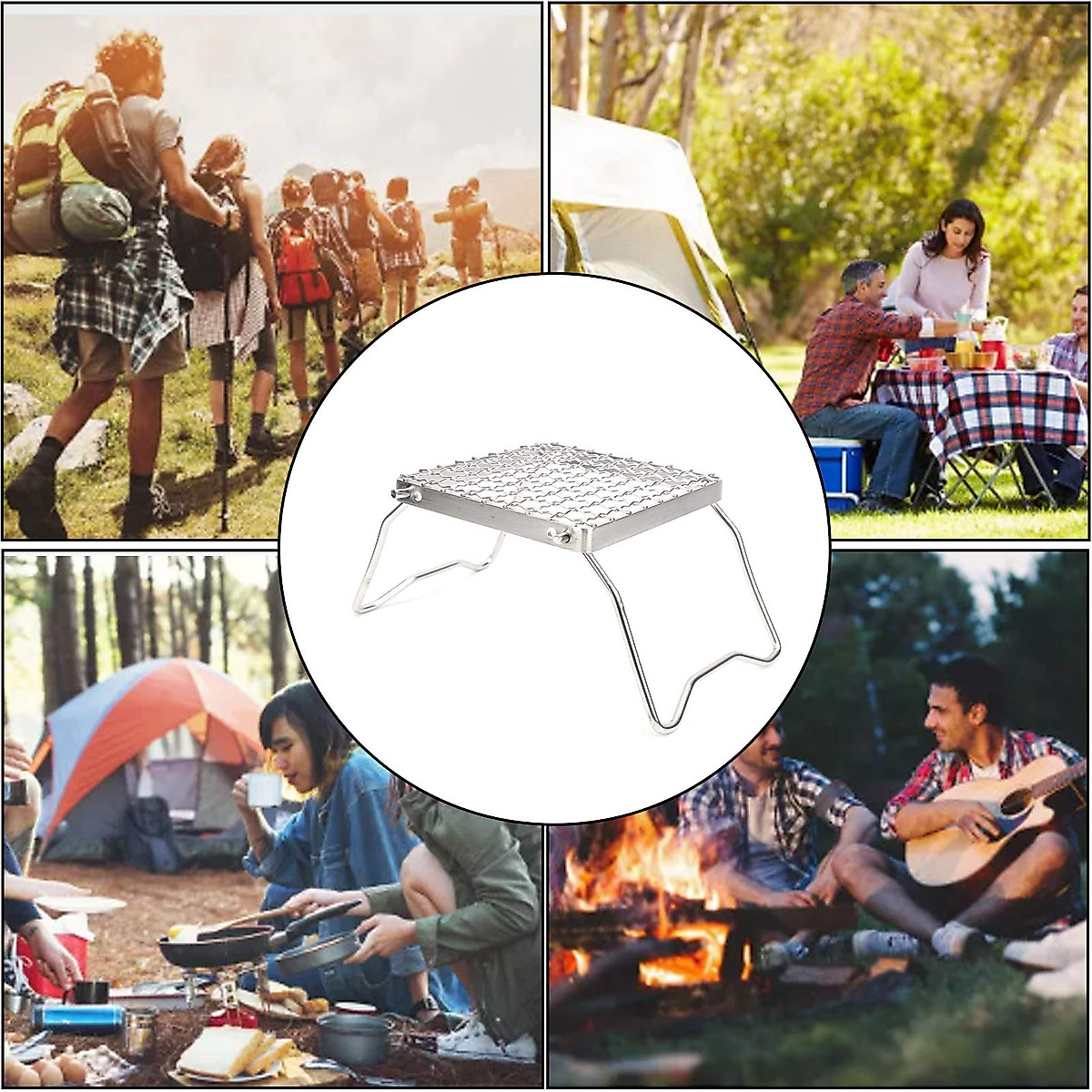 Portable Camping Grill Folding Grill Campfire Grill, 304 Stainless Steel Outdoor Grill Camping Cooking Portable Grill -Mesh Campfire Skillet Camp Grill with Carry Bag, for Barbecues/Picnics/Camping