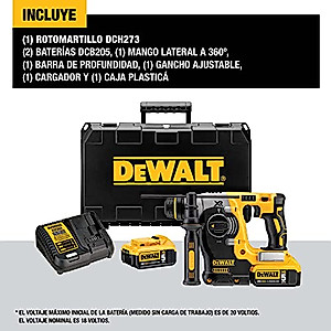 DEWALT 20V MAX* SDS Rotary Hammer Drill Kit, 5-Ah Batteries (DCH273P2)