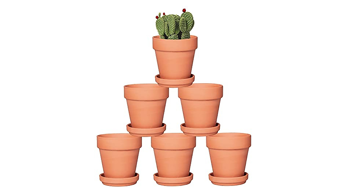 Premium 4 Inch Terracotta Pots with Saucer - 6 Pack