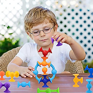 48 Piece Suction Cup Toys Construction Set, Silicone Building Blocks DIY Blocks Toys - Darts Sucker Toys are Fun Bath Toys,Sensory Toy for Toddlers 3 Year Old Boys and Girls