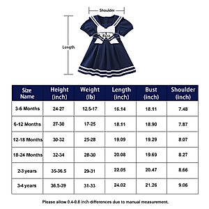 bonbonPomme Baby Girl Nautical Dress with Hat Short Sleeve 100% Cotton Playwear Dress Navy 18-24 Months