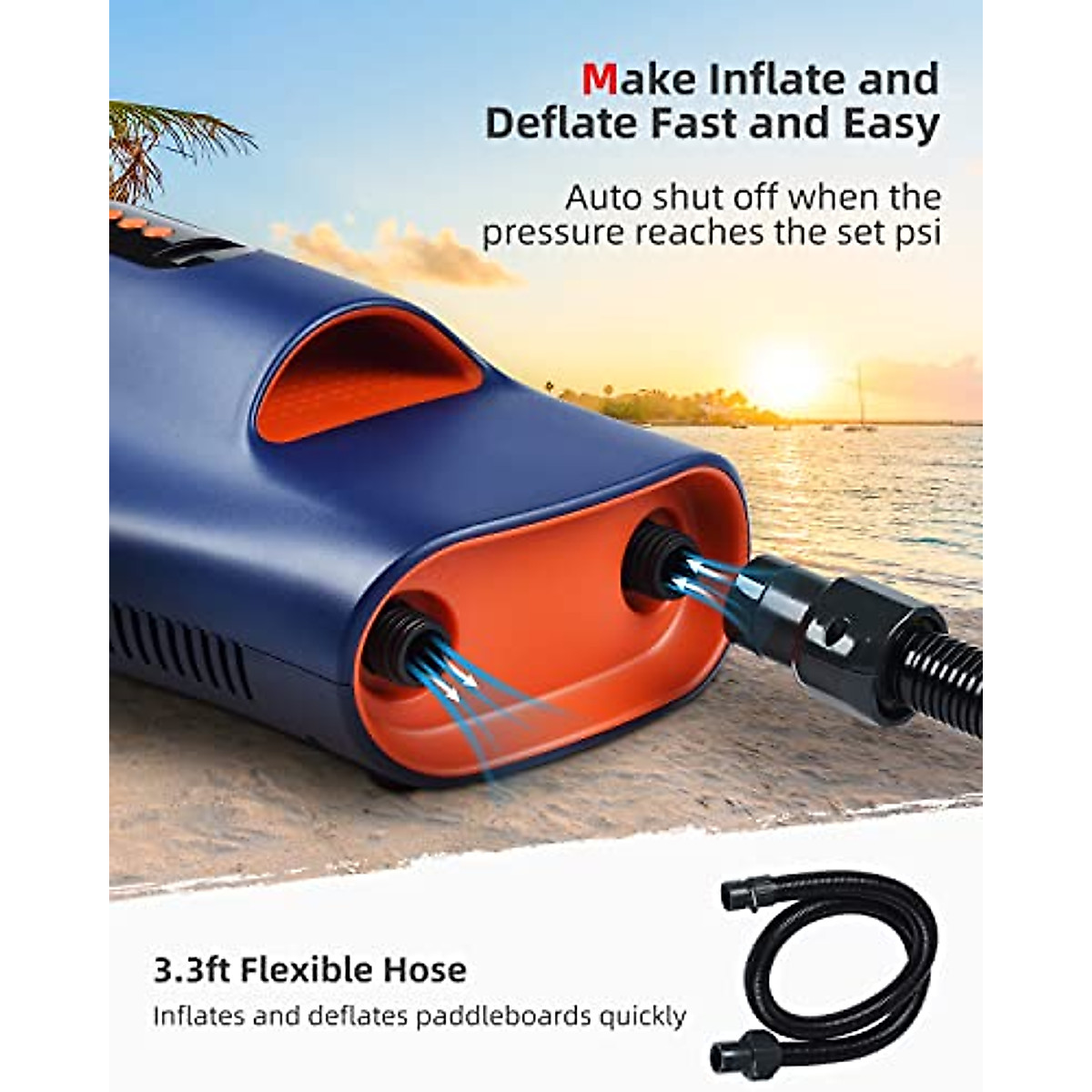 Abahub 22PSI SUP Electric Air Pump, Auto-Off Inflation & Deflation, Portable High Pressure Pump, 12 DV Car Connector for Inflatable Stand Up Paddle Boards, Kayaks, Boats