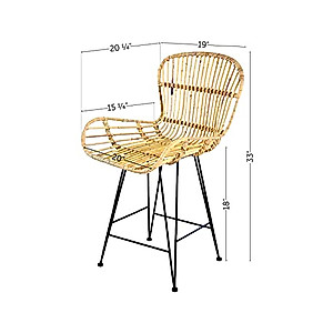 South Shore Balka Dining Chair with Armrests, Set of 2, with Arms, Rattan and Black