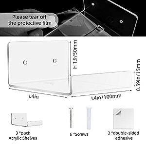 Douildhaiy 3 Pack Acrylic Small Floating Shelf for Wall Storage,4'' Clear Mini Adhesive Shelf for Living Room,Bathroom,Bedroom (Adhesive&Drilling)
