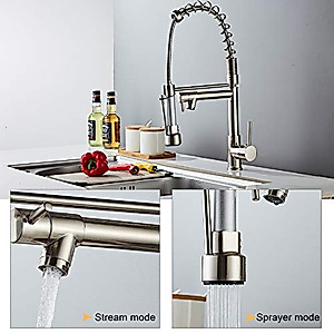 DEWINNER Pull Down Kitchen Faucet, Kitchen Sink Faucet with Sprayer, 2-spout, Single-Handle Control, Rotate 360 ​​Degrees, High Arc Spring Design, Brushed Nickel
