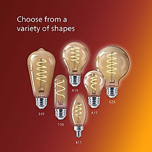 Philips LED Vintage Flicker-Free Amber Spiral B11 Dimmable, Eyecomfort Technology, 225 Lumen, Amber Light(2000K), 3.5W=25W, Title 20 Certified, E12 Base, 8-Pack (565804)