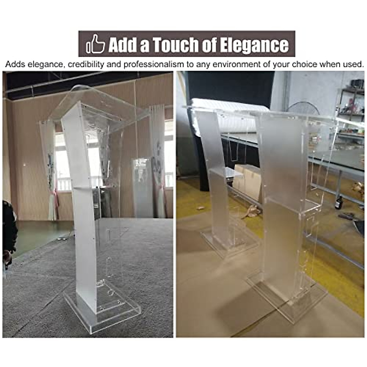 EESHHA Lectern Podium Stand Acrylic Lectern Podiums, Church Clear Pulpit Podium, Heavy-Duty Lecture Stand with Edge Stopper, Wedding Restaurant Lecterns Stand