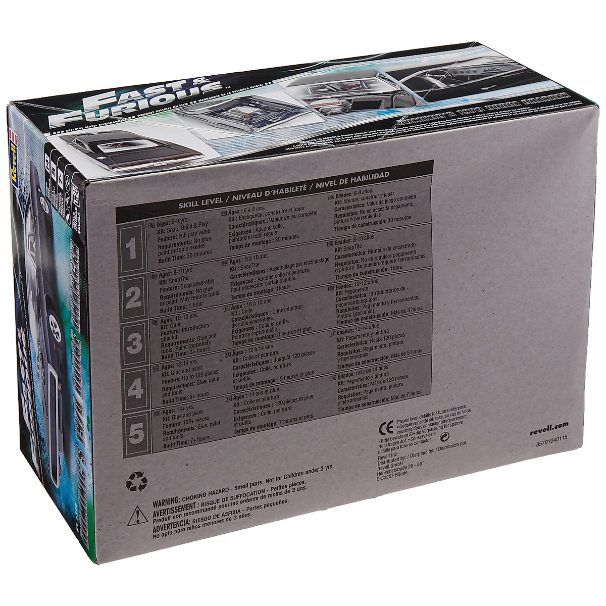 Revell 85-4319 Fast & Furious Dominic’s 1970 Dodge Charger Car Kit 1:25 Scale 122-Piece Skill Level 5 Plastic Model Building Kit