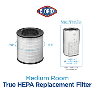 Clorox Medium Room Air Purifier True HEPA Replacement Filter, 1,000 Sq. Ft. Capacity, Removes 99.97% of Allergens up to 0.1 Micron, Compatible with 11030 & 11031, 1 Count (12030)