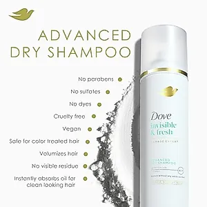 Dove Advanced Dry Shampoo Invisible & Fresh Refresh & Revive Hair Without Water Revitalize Hair Without Residue & No White Cast 5 fl oz