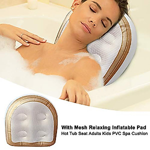 Hot Tub Booster Cushion w/Suction Cups, Inflatable Spa Cushion PVC Bathtub Pillow, Soft Seat Back Support Tub Booster Pad for Adults Kids at Home Spa & Rest (Gold)