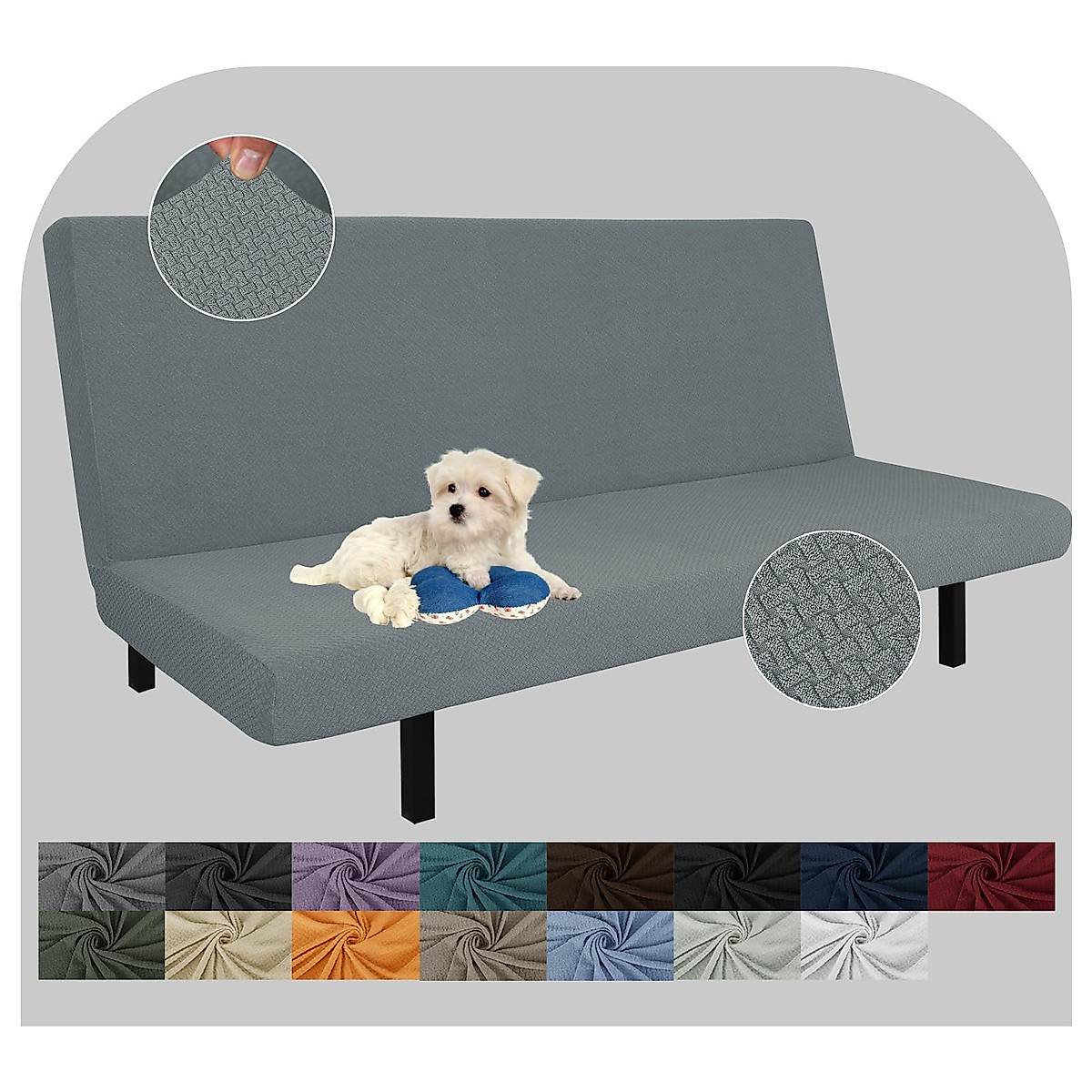 JIVINER Super Stretch Futon Cover Jacquard Soft Futon Sofa Cover Full Size Futon Slipcovers Washable Armless Sofa Bed Furniture Protector Couch Cover with Elastic Bottom (Futon, Light Gray)