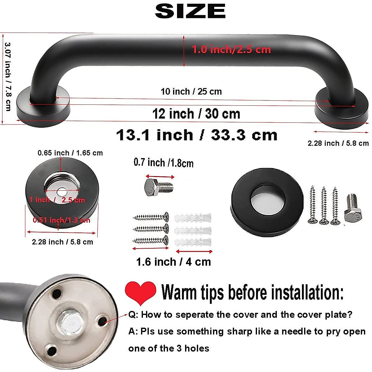 2 Pack 12 Inch Oil Rubbed Black Shower Grab Bar, iMomwee Stainless Steel Elderly Safety Bars, Bathroom Shower Balance Bar, Hand Rail Support, Handicap Senior Disabled Assist Bath Handle (1" Diameter)