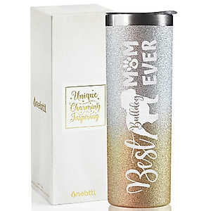Onebttl English Bulldog Gifts for Women, British Bulldog Lovers, 20 oz Glitter Silver-Gold Insulated Tumbler - Best English Bulldog Mom Ever