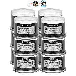 600 Pack Ritek Pro (Professional Grade) DVD-R 16X 4.7GB AZO Dye (MID MXL RG04) Watershield Water Resistant Glossy White Inkjet Hub Printable Blank Recordable Disc