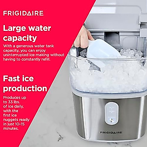 Frigidaire Countertop Crunchy Chewable Nugget Ice Maker, Compact, 33lbs per Day, Metallic Finish