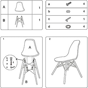 CangLong , Modern Mid-Century Side Chair with Natural Wood Legs for Kitchen, Living Dining Room, White