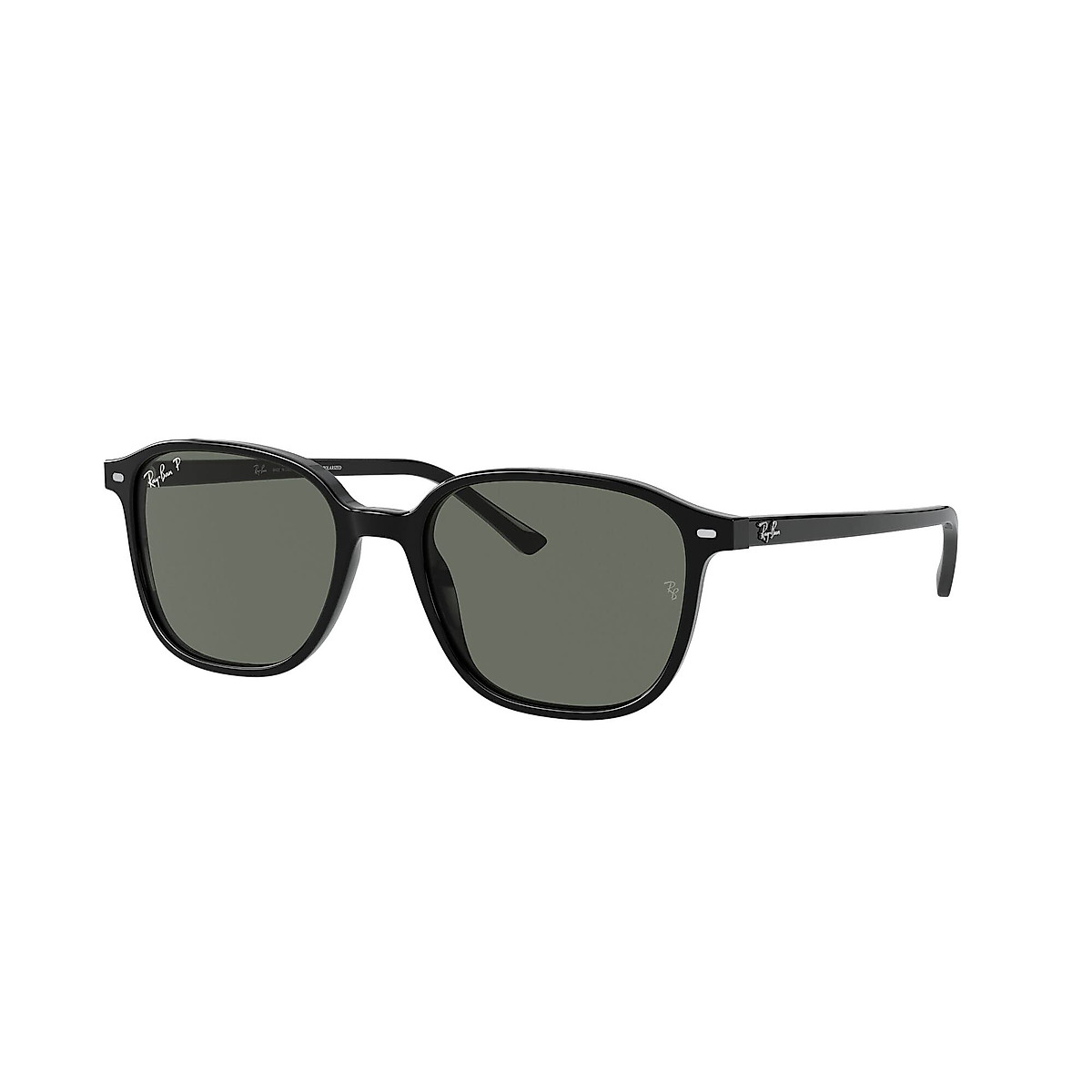 Ray-Ban RB2193 Leonard Square Sunglasses, Black/G-15 Green Polarized, 53 mm