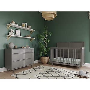 Child Craft Surrey Hill Crib and Dresser Nursery Set, 2-Piece, Includes 4-in-1 Convertible Crib and 3-Drawer Dresser, Grows with Your Baby (Lunar Gray)
