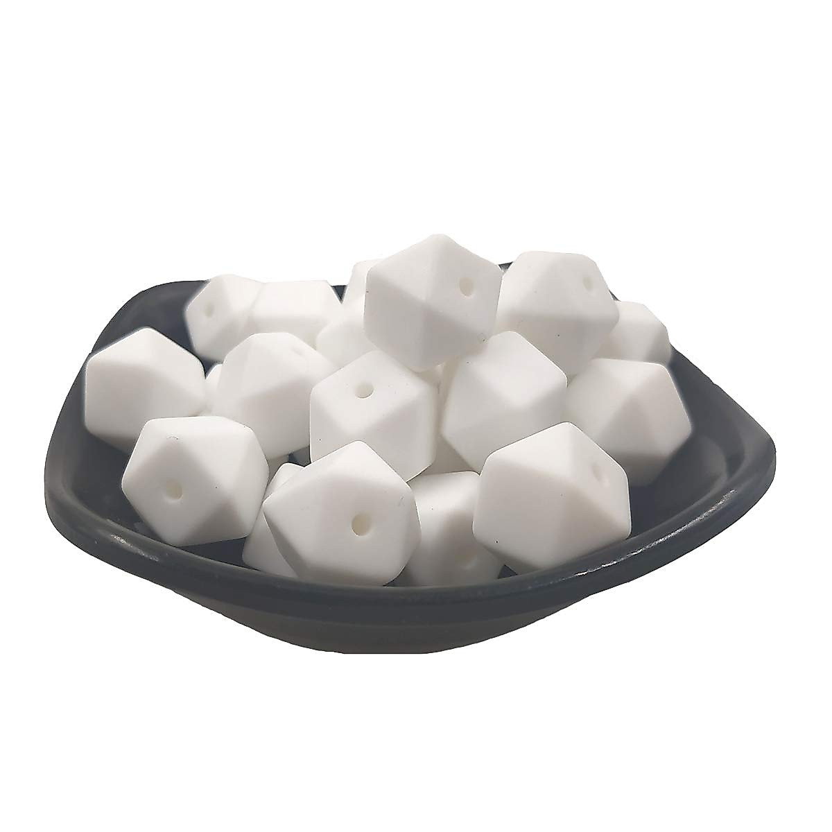 Alenybeby 50pcs Silicone Hexagonal Pearl Beads Ball 14mm Loose Silicone Geometric Hexagon Bulk Bead for Keychain DIY Mom Necklace Bracelet Craft Jewelry Making