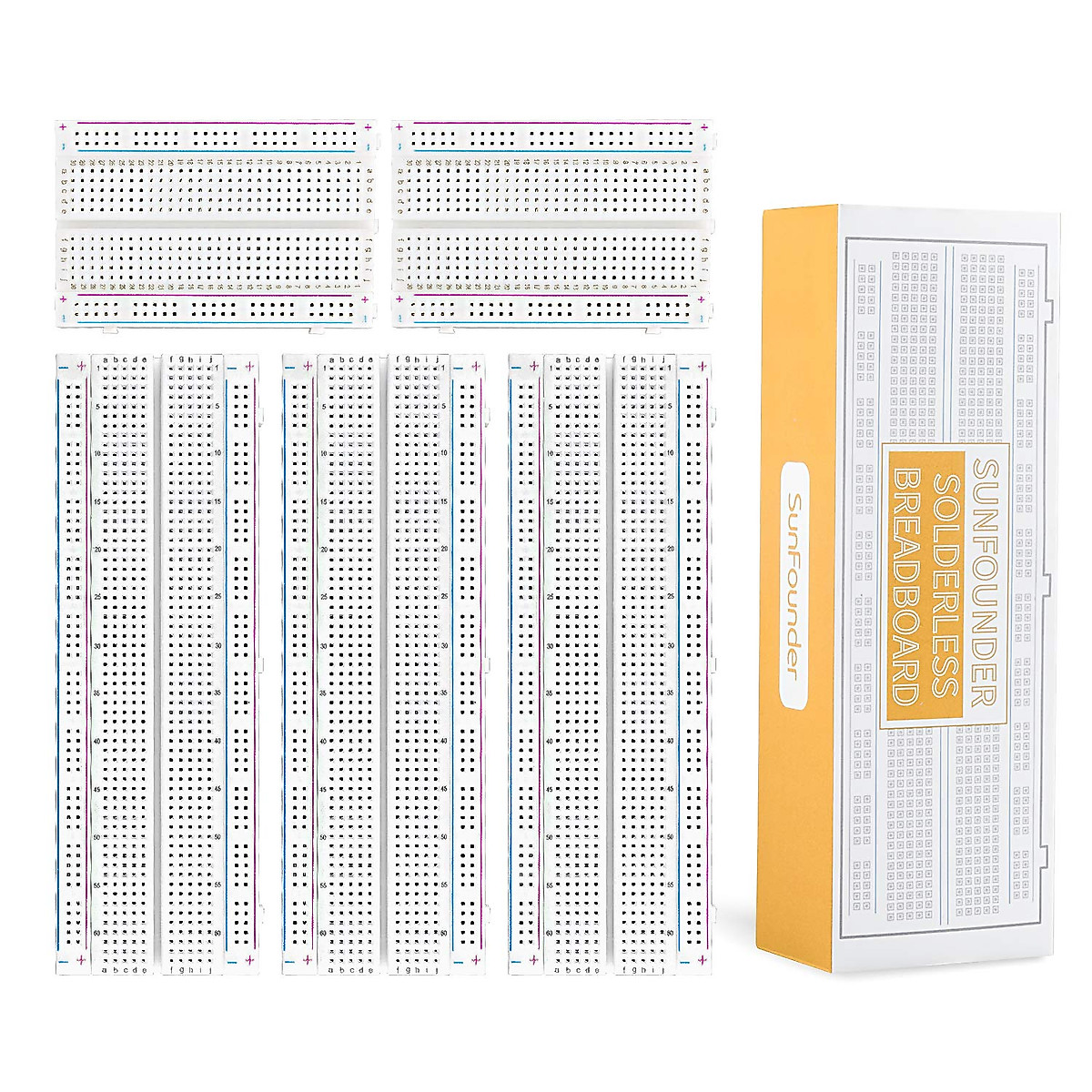 SunFounder 5PCS Breadboards Kit Include 3PCS 830 Point 2PCS 400 Point Solderless Breadboard Compatible for Arduino Proto Shield Distribution Connecting Blocks
