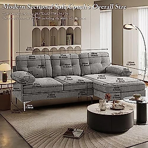 Abakan 79” Modern Sectional Sofas Couches for Living Room, Chenille L Shaped Couches with Chaise for Small Spaces, Sofa with Solid Wood Frame, Attached Armrest, Easy to Install(Light Grey)