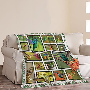 Hummingbird Blanket Bird Throw Blanket Soft Fleece Flannel Bedding Hummingbirds Gifts for Men Boys Women Girls Lovers Adults Stuff Plush for Couch Sofa Bed Room Decorl 40"X50"