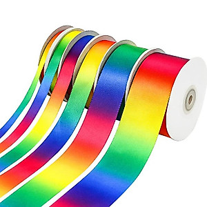 Aertai Wide Single Face Shiny Rainbow Satin Ribbon Roll, 2 inchxContinuous 25 Yards, Ribbon for Gift Wrapping, Wedding Decor & DIY Bow Making (2''x25 Yards)